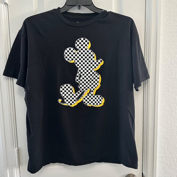 Disney | Tops | Disney Mickey Mouse Black Tshirt With Checkered Yellow ...